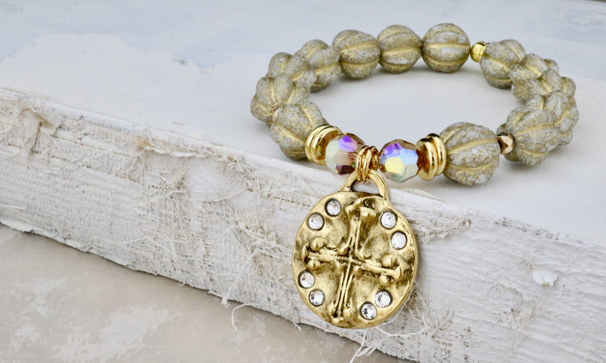 Crystal Cross Relic on Czech Melon Beads – Stash Jewelry